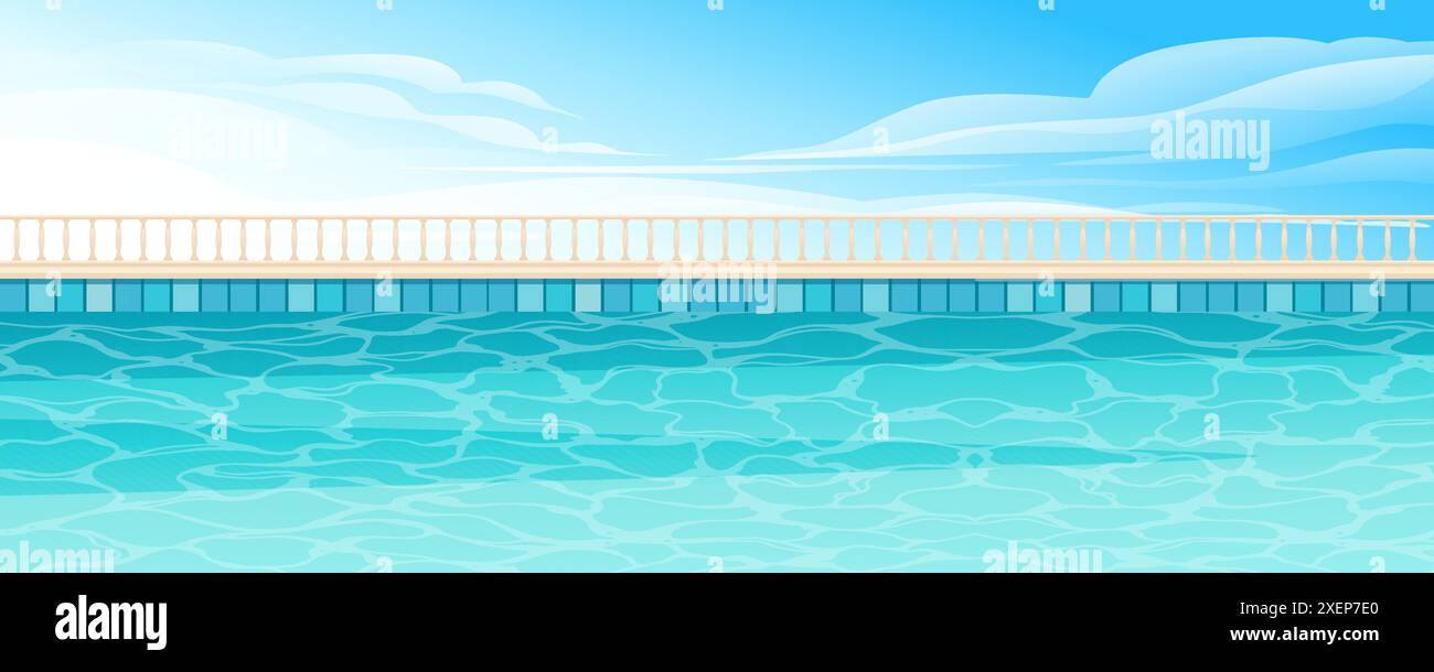 Empty swimming pool with clear water vector illustration with sky on ...