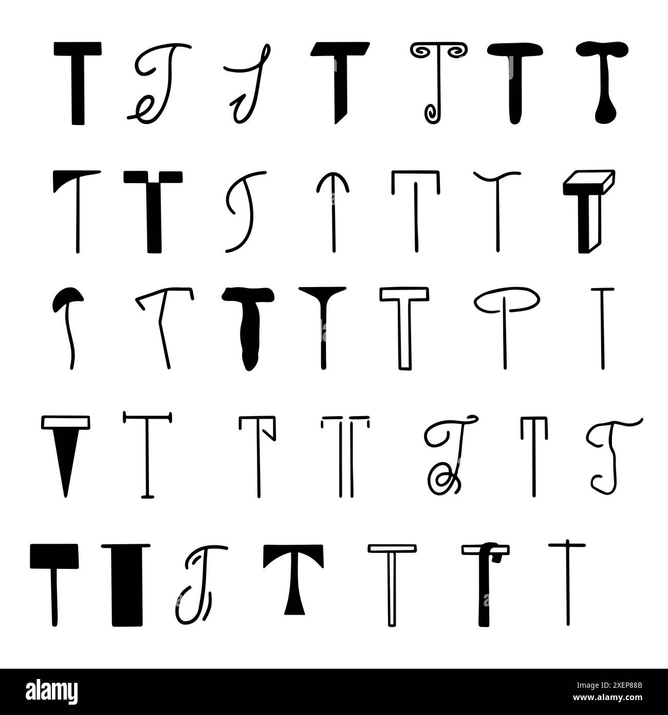 Set of letters T in different styles. Hand drawn lettering Stock Vector ...