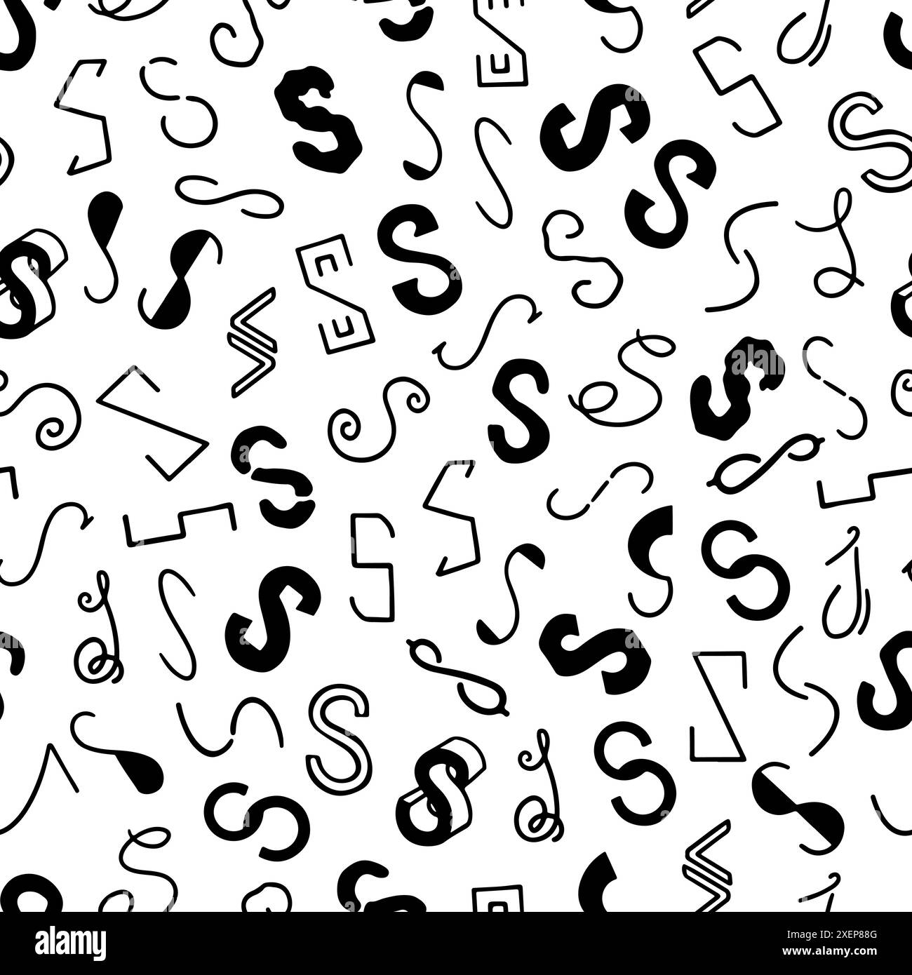Black and white letter S seamless pattern, simple hand drawn letters ...