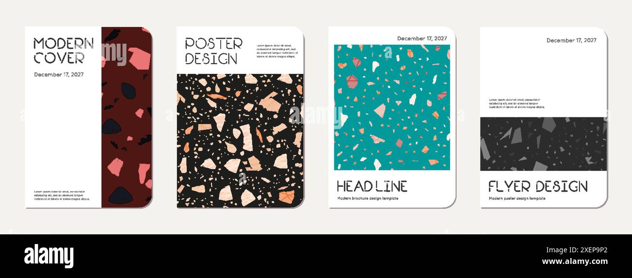Note book cover design. Terrazzo abstract background made of natural ...