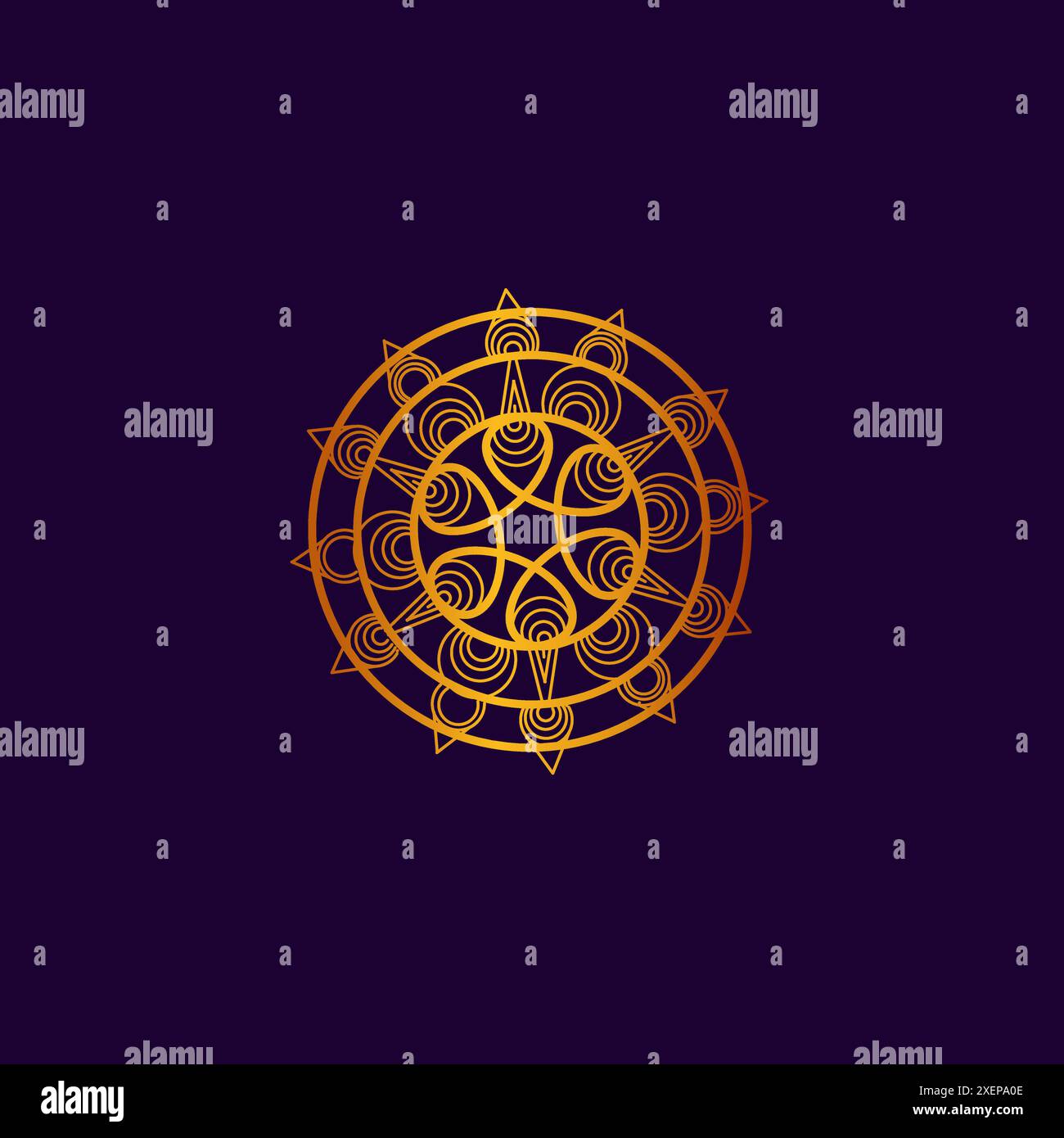 luxury line art mandala golden design background inlaid in purple ...