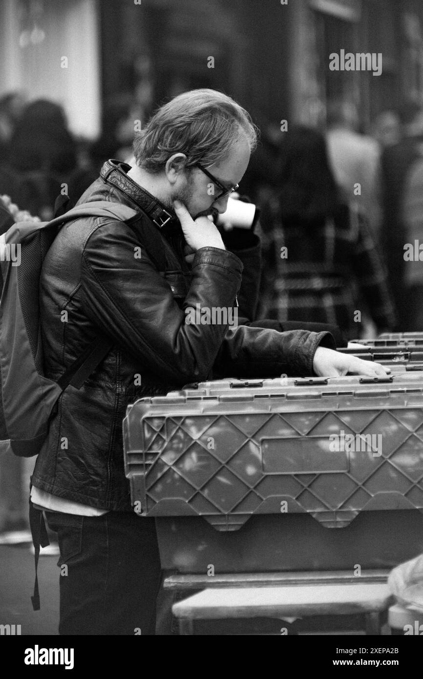 Man outside box Black and White Stock Photos & Images - Alamy