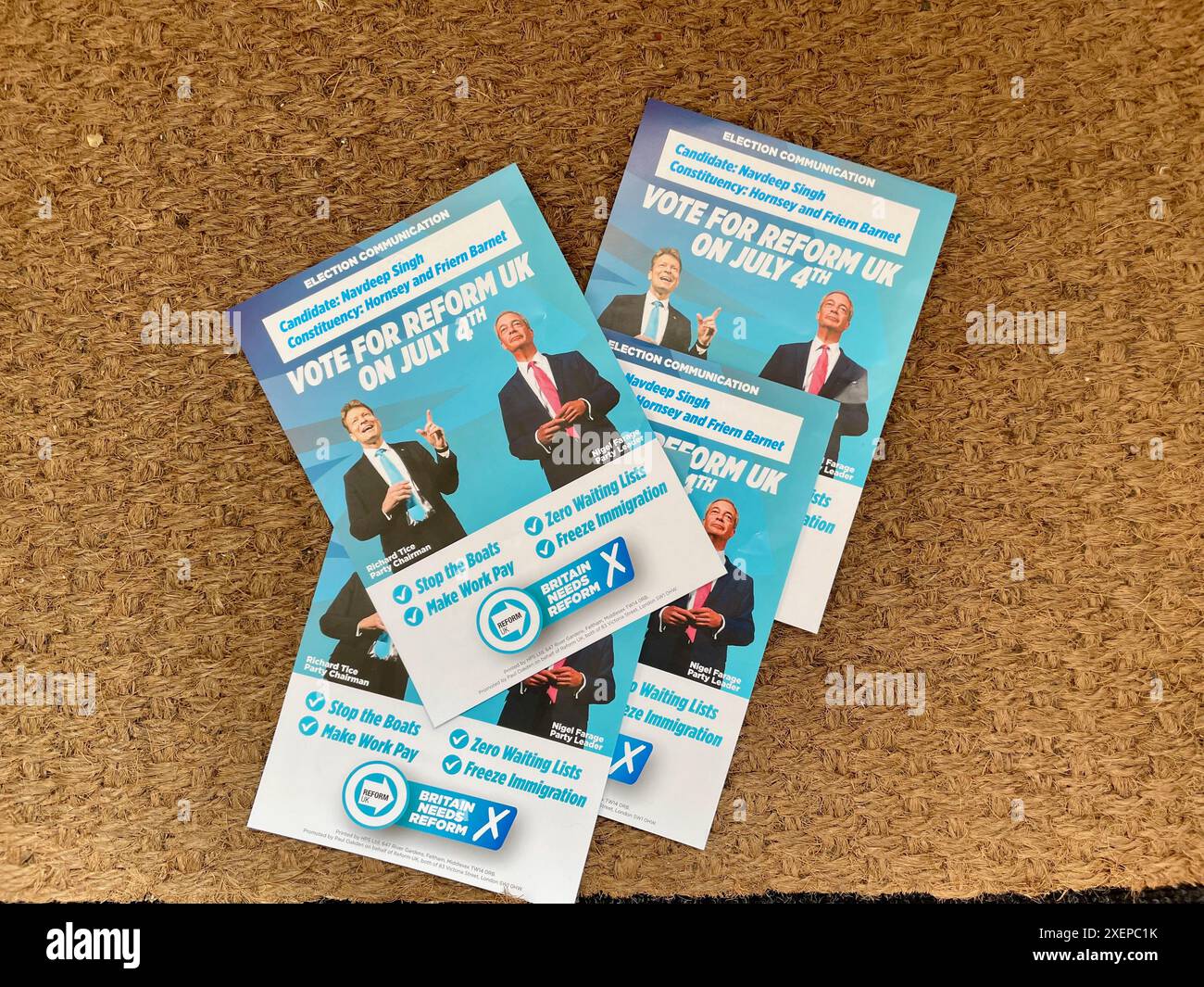 general election 2024 reform uk party leaflets on a mat in north london ...