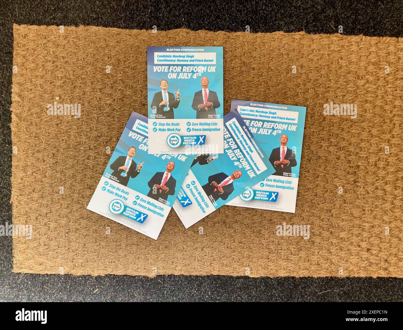 general election 2024 reform uk party leaflets on a mat in north london ...