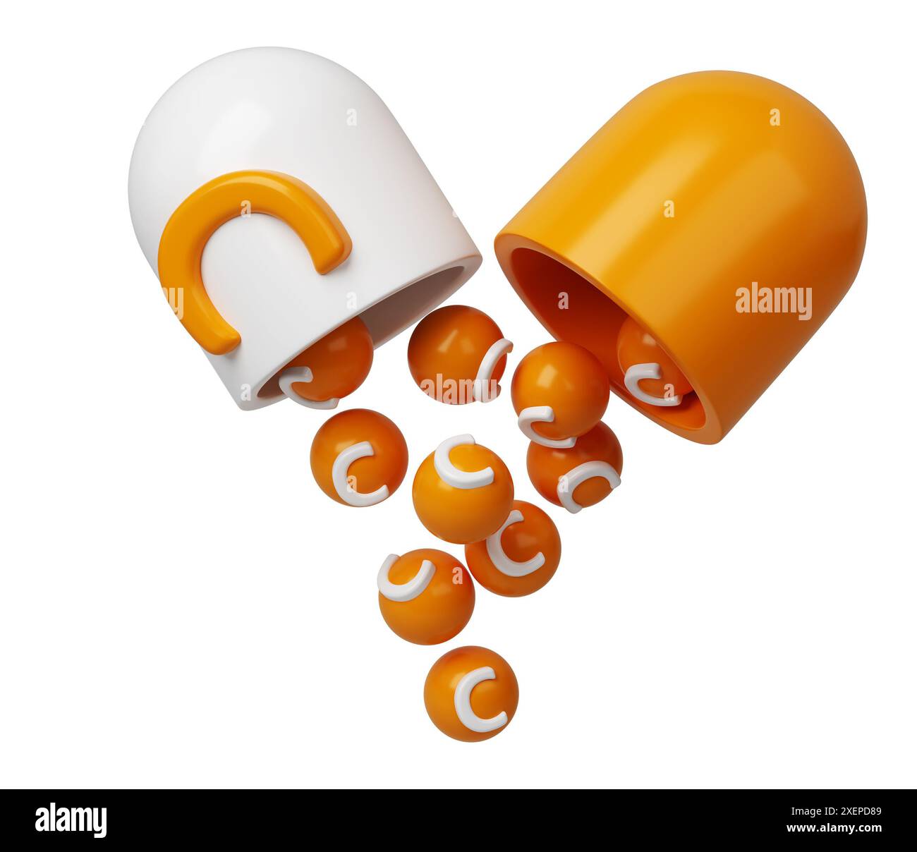 Vitamin C orange in capsule 3d icon. Minerals complex in molecular form ...