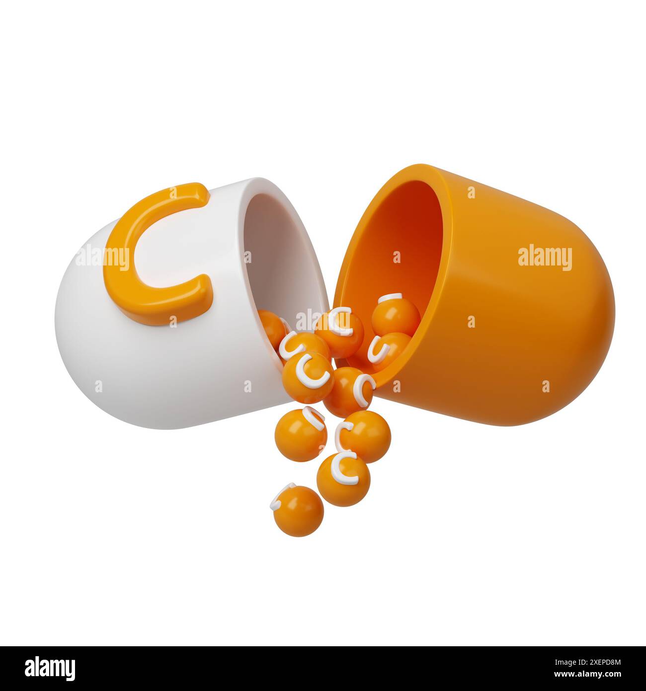 Vitamin C orange in capsule 3d icon. Minerals complex in molecular form ...
