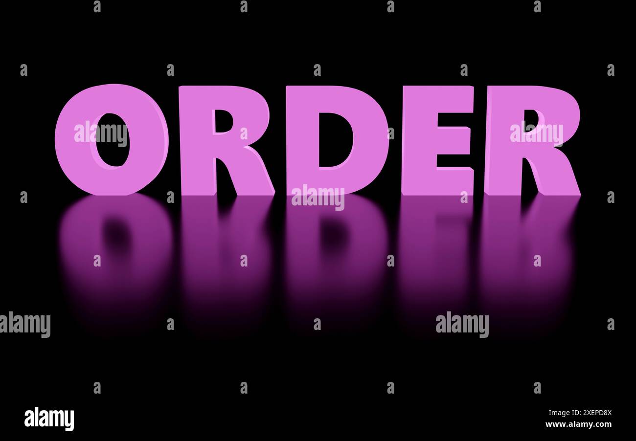 3d render glass purple sign order on black background. Simple ...