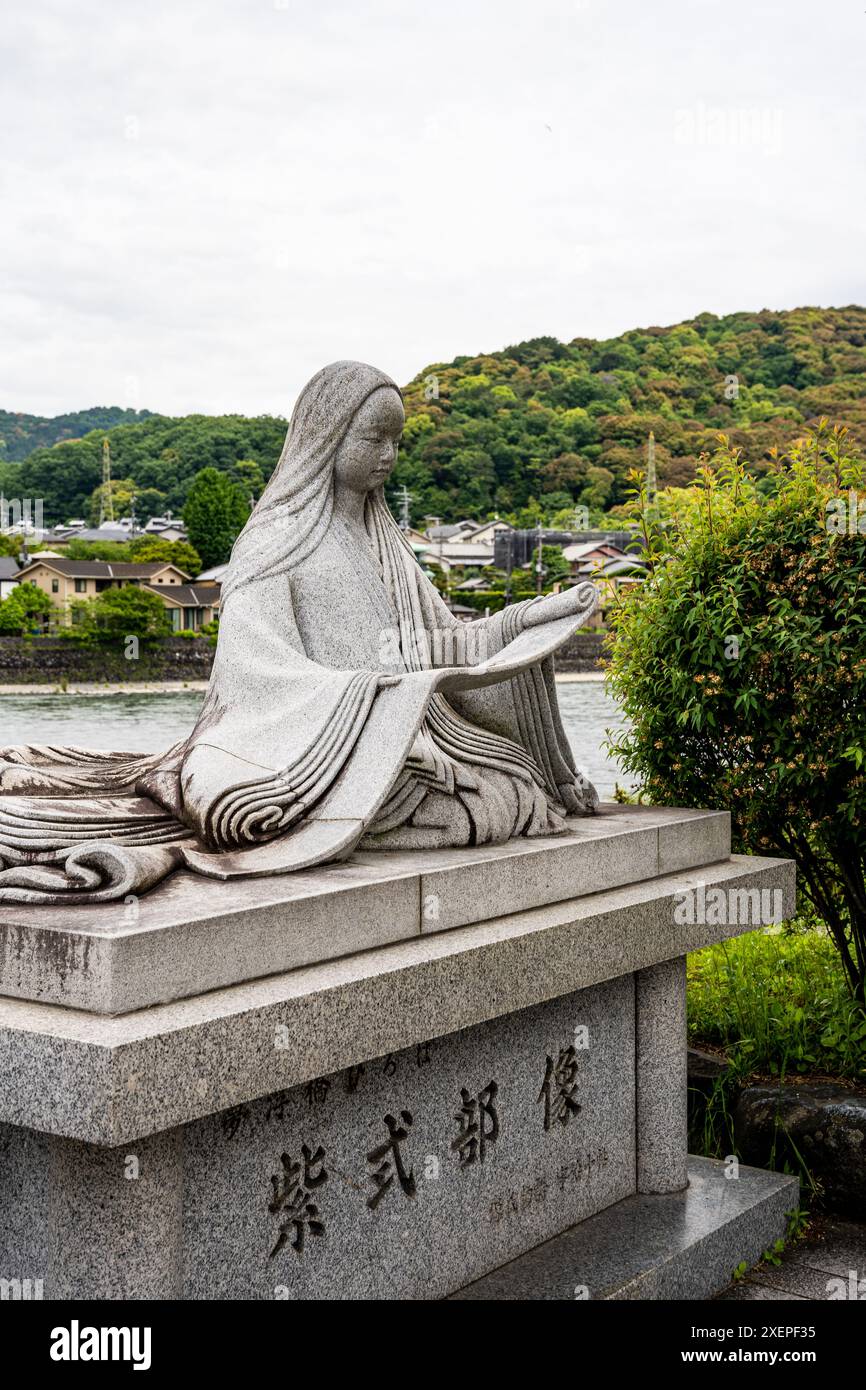 Statue of Japanese female writer Murasaki Shikibu, who lived in Heian ...