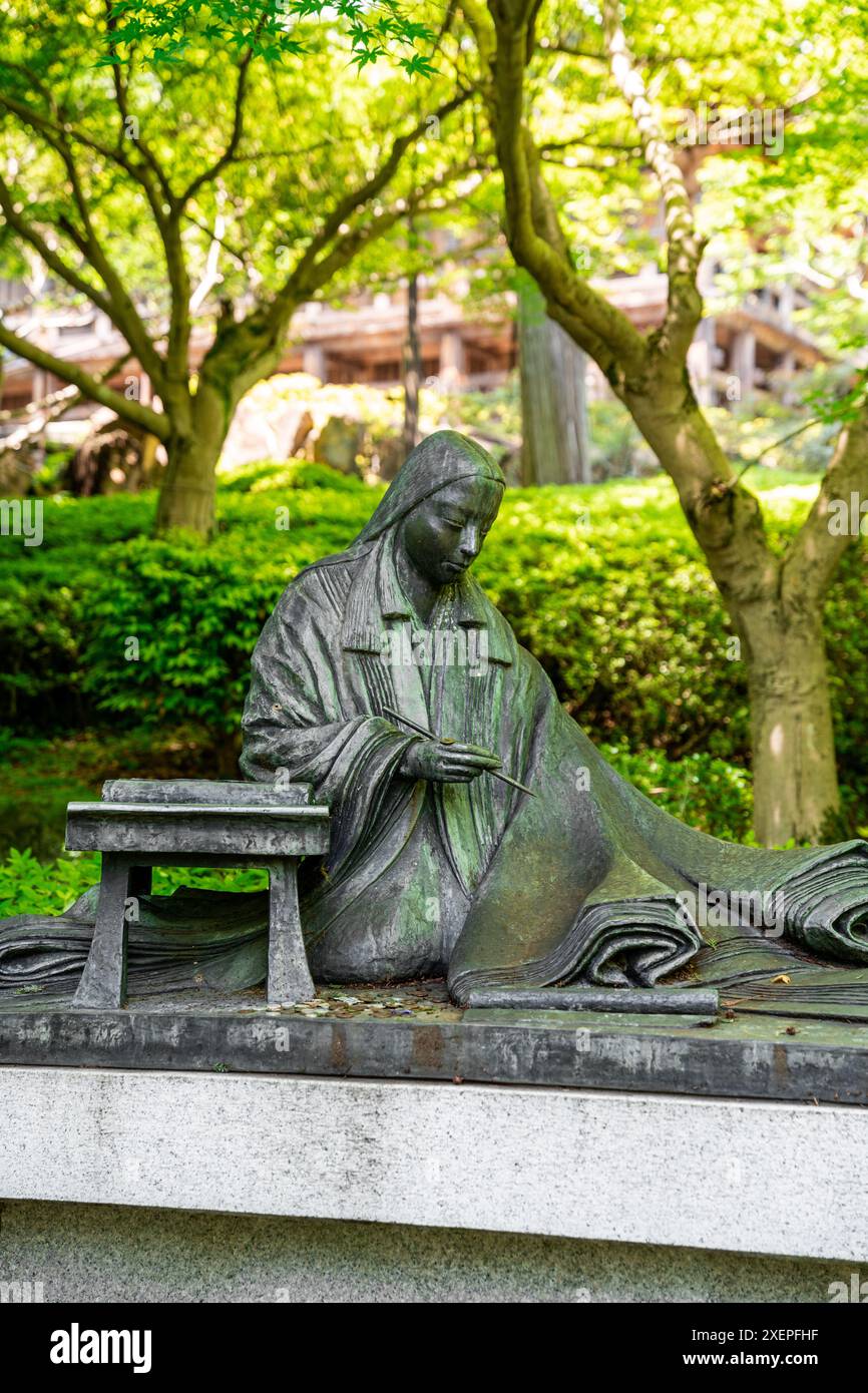 Statue of Japanese female writer Murasaki Shikibu, who lived in Heian ...