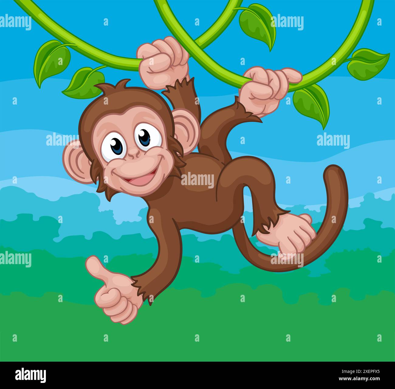 Monkey Singing On Jungle Vines Thumbs Up Cartoon Stock Vector Image ...