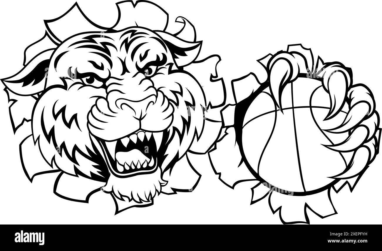 Tiger Basketball Ball Animal Sports Team Mascot Stock Vector Image ...