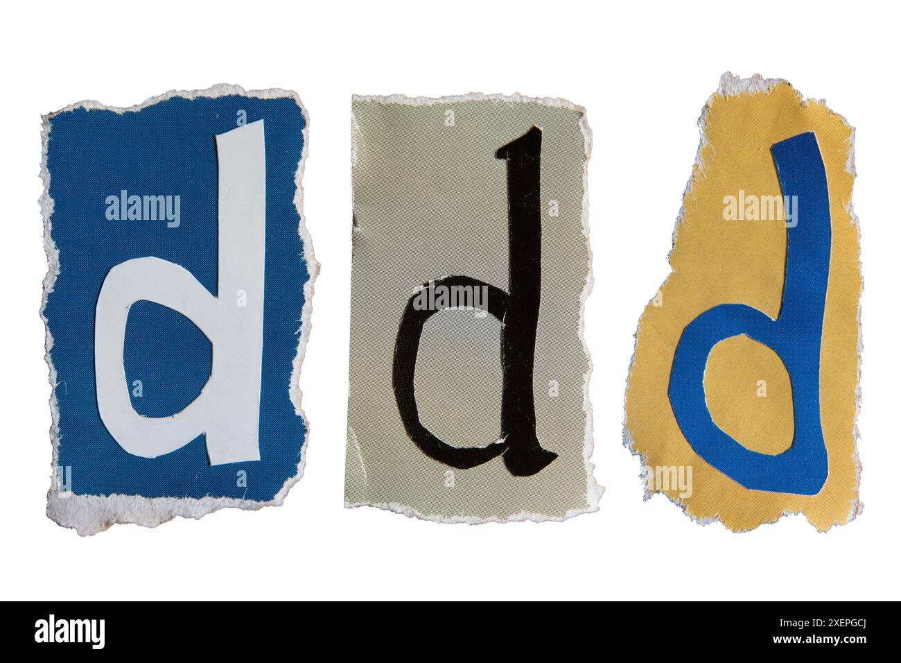 D or P alphabet torn from a magazine paper on white background with ...