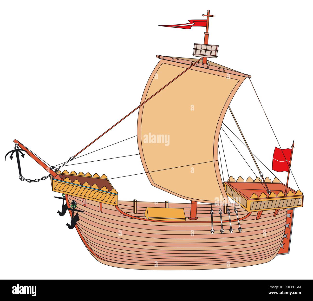 Cog, traditional sailing ship during the Hanseatic period, isolated ...