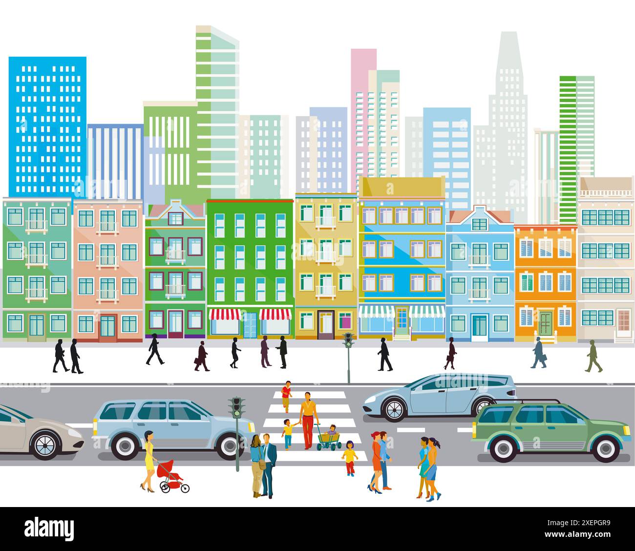 City overview with traffic and houses, information illustration Stock ...