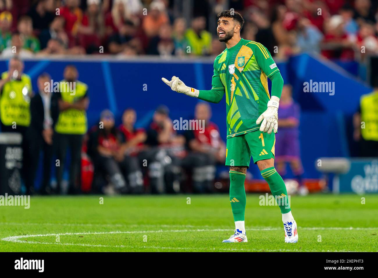 DUSSELDORF, GERMANY - JUNE 24: David Raya of Spain reacts during the ...