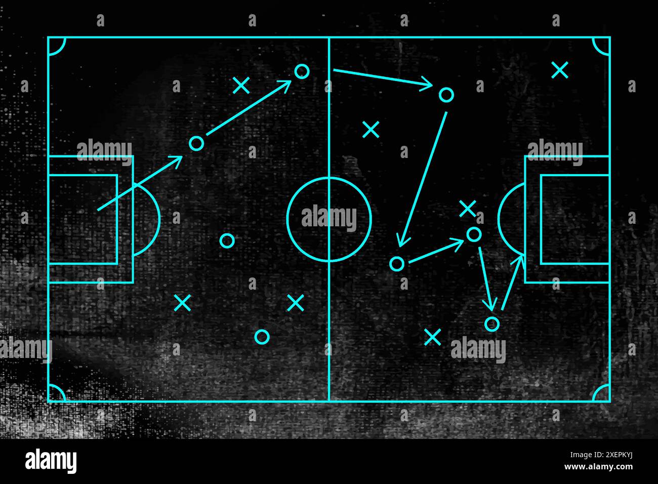 Soccer strategy football game tactical scheme drawing on chalkboard ...