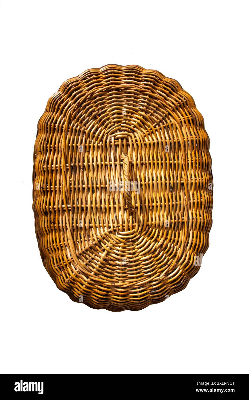 This portrait of a serving hood or rice cover is made from oval-shaped ...