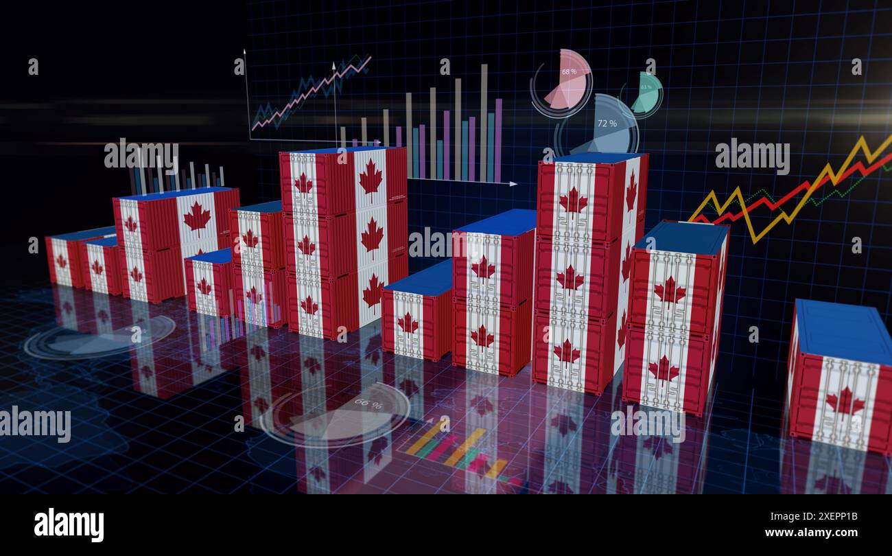 Canada export production and import cargo containers on charts and ...