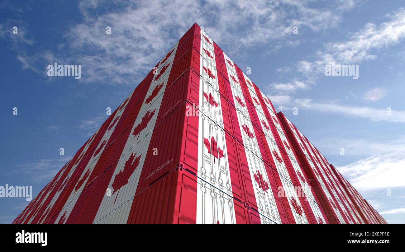 Canada export production and import cargo containers in row business ...