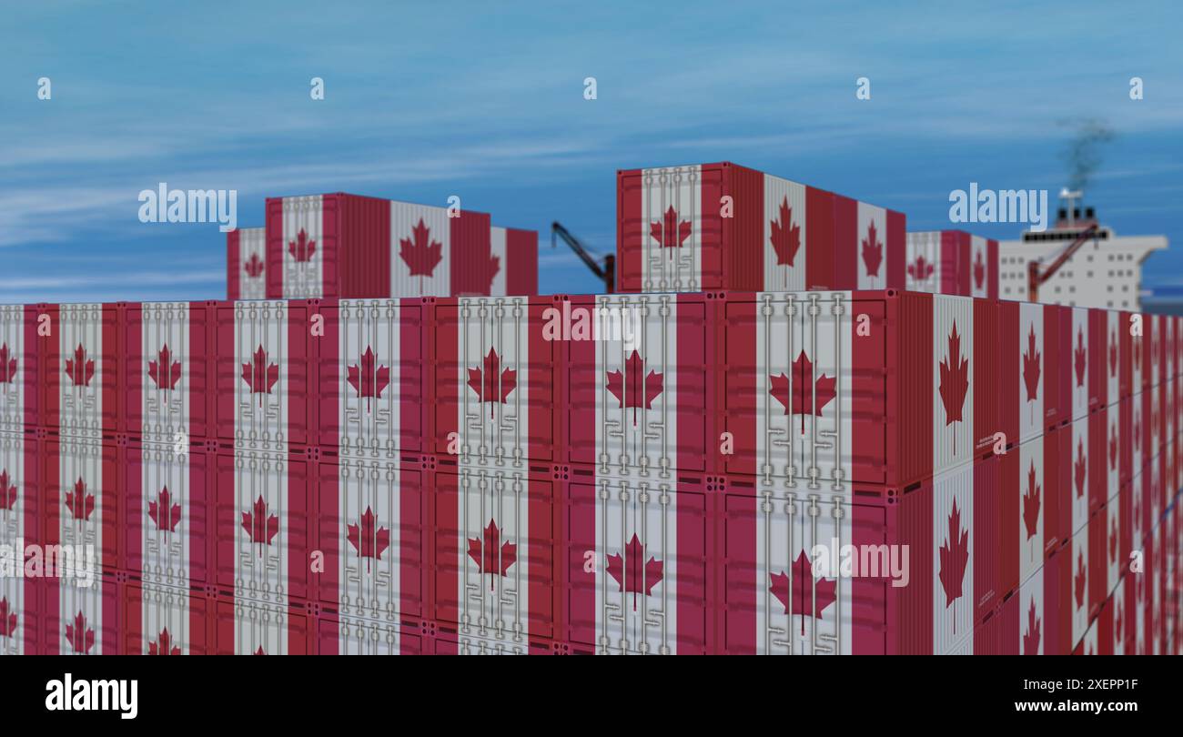 Canada export production and import containers on a cargo ship ...