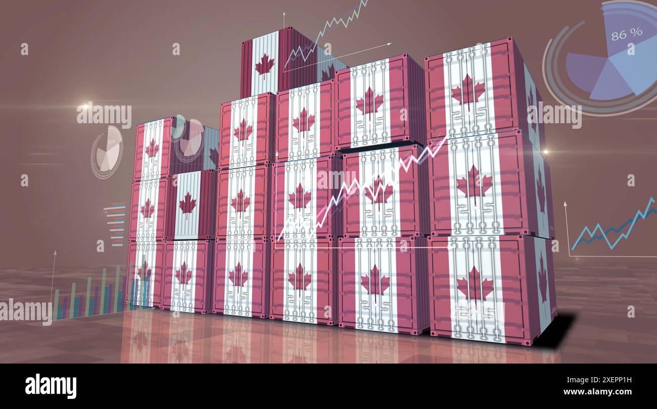 Canada export production and import cargo containers on charts and ...