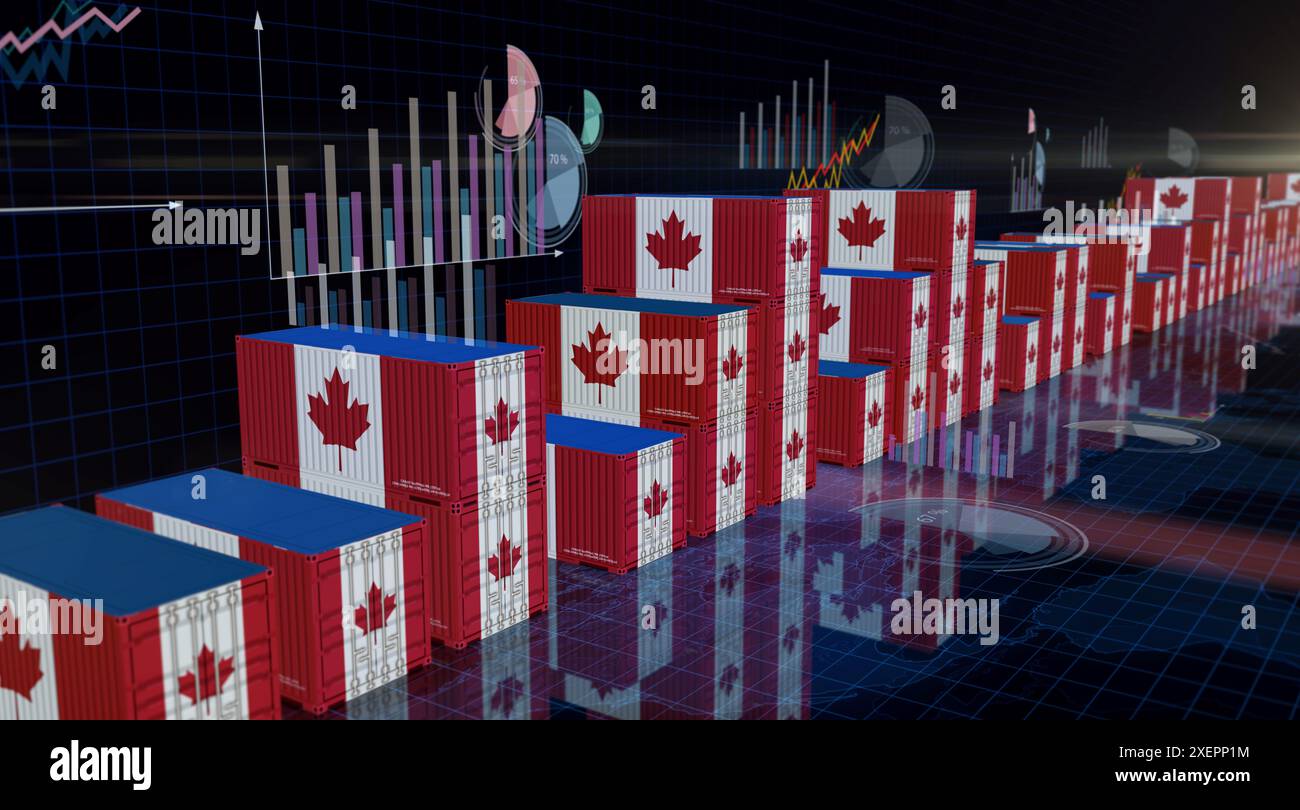 Canada export production and import cargo containers on charts and ...