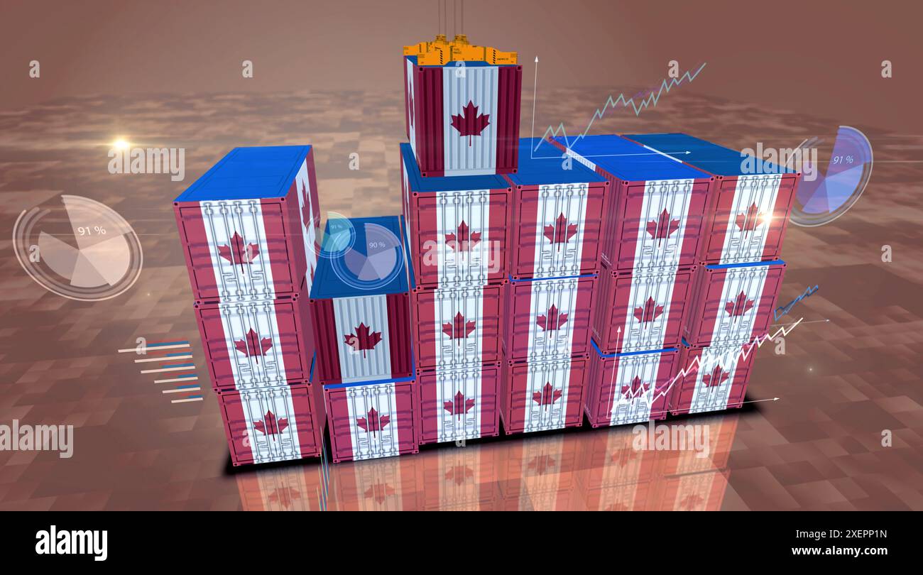 Canada export production and import cargo containers on charts and ...