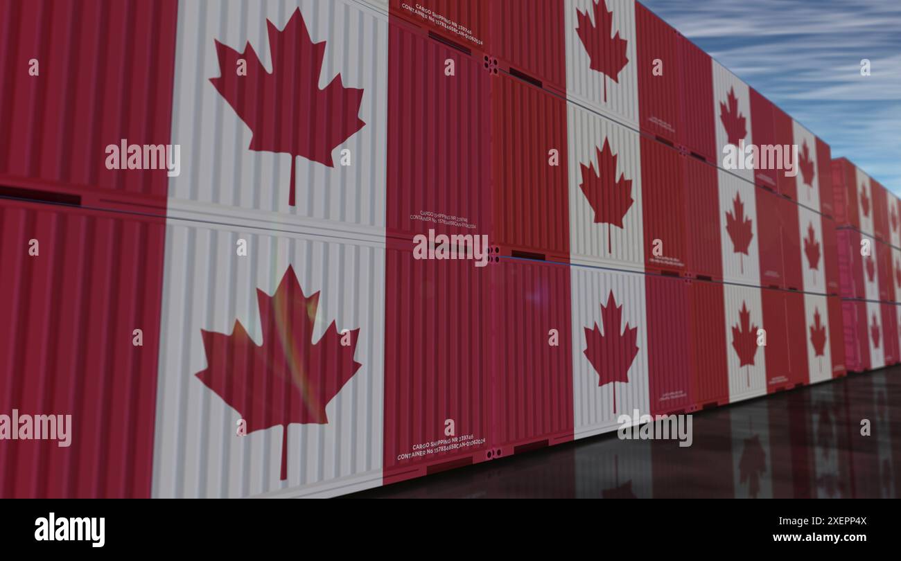 Canada export production and import cargo containers in row business ...