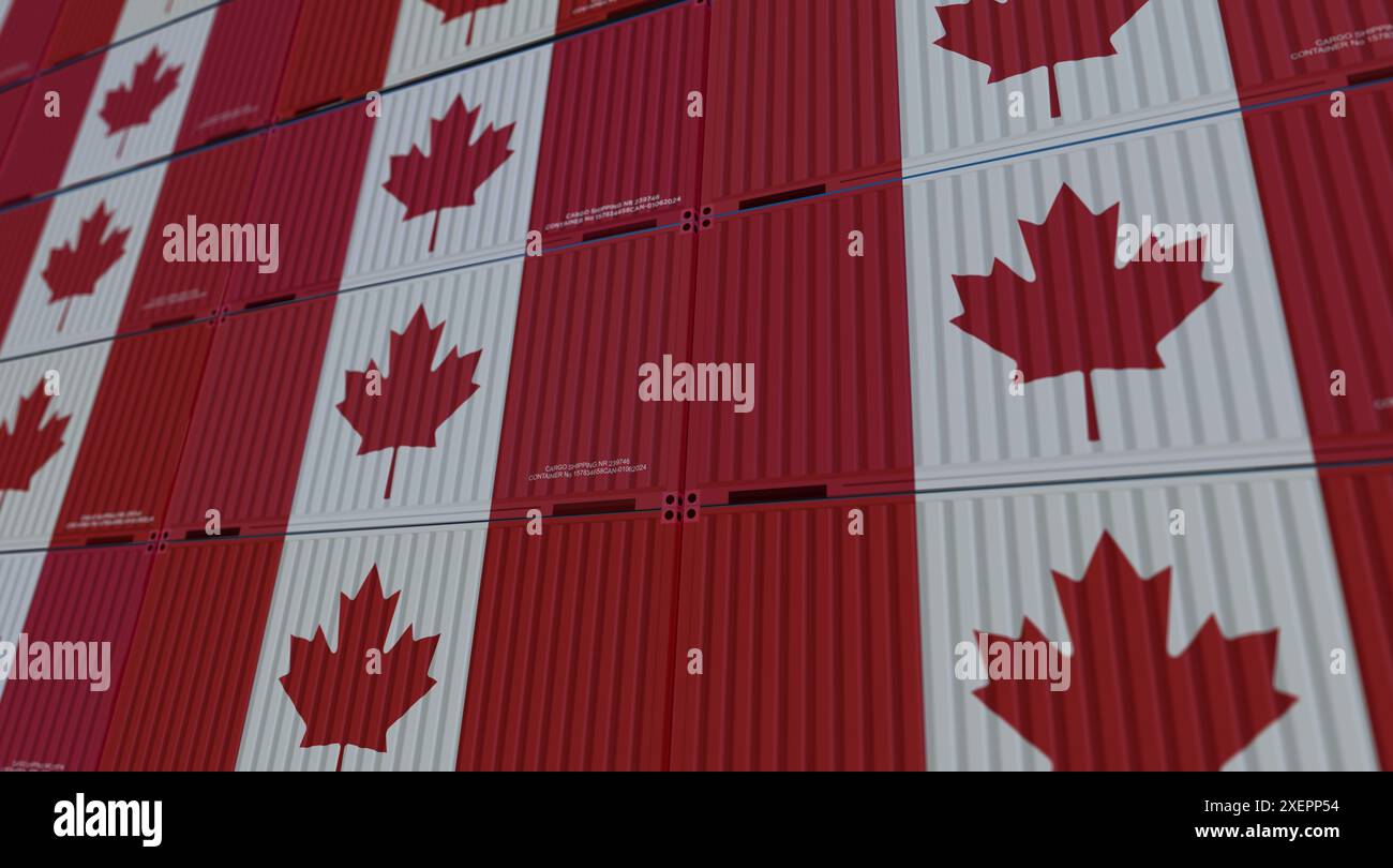 Canada export production and import cargo containers in row business ...