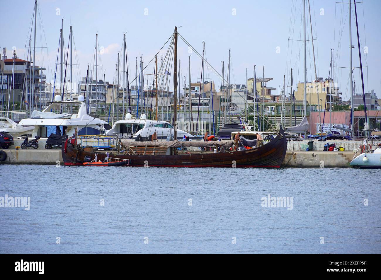 June 28, 2024, Athens, Greece. The Saga Farmann, replica of an old ...