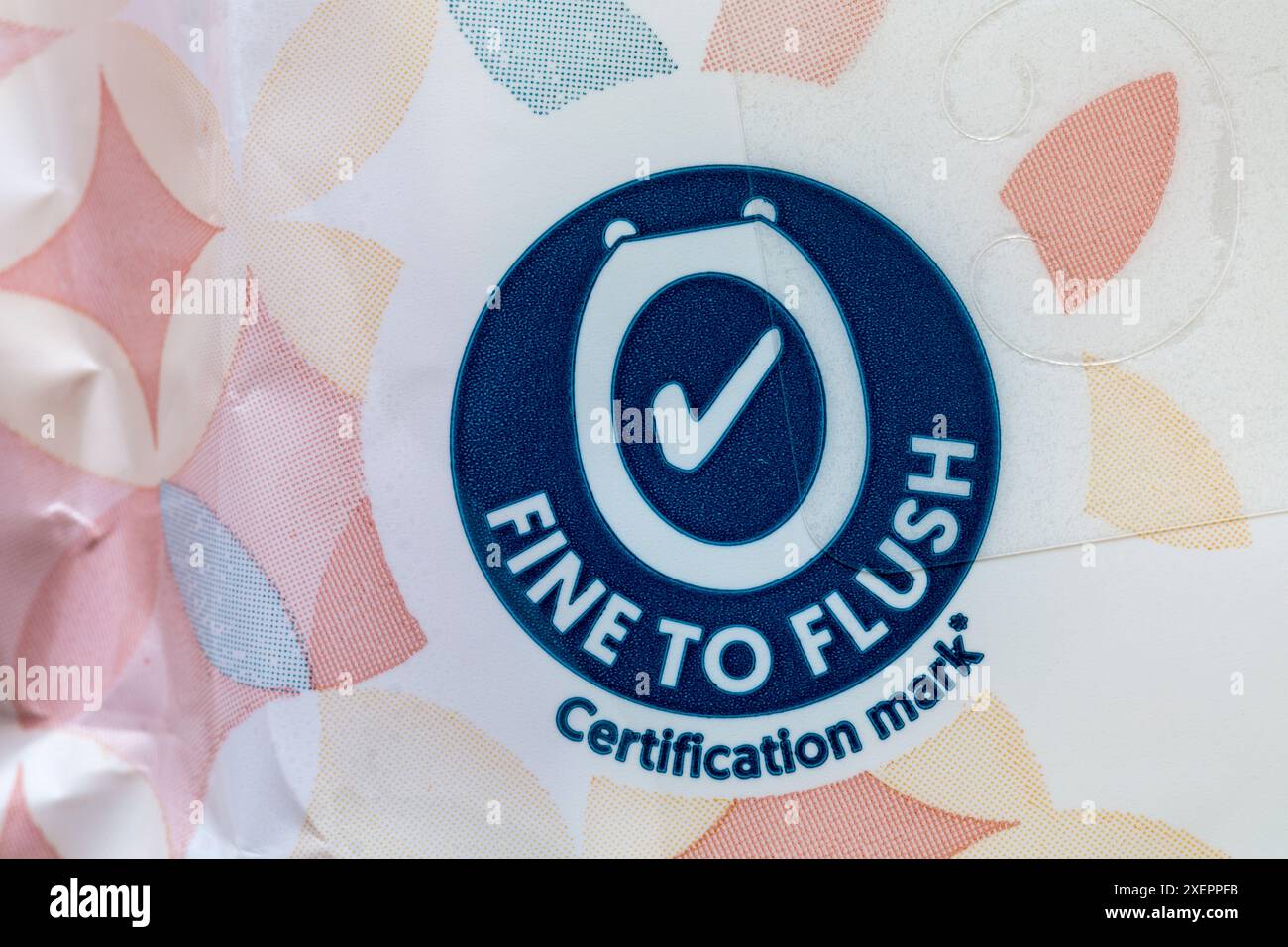 Fine to Flush certification mark on pack of Presto gentle moist toilet ...