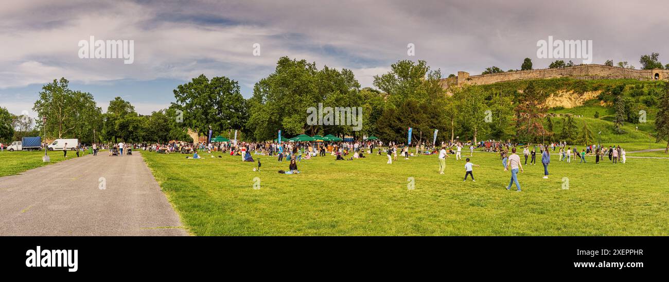 Belgrade, Serbia, 1 May 2024: In Belgrade's Kalemegdan Park, friends ...