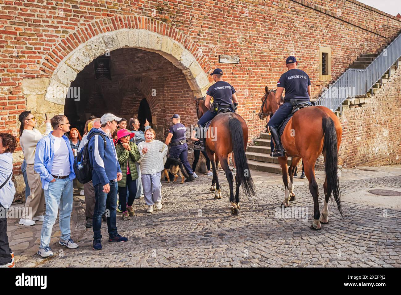 Belgrade, Serbia, 1 May 2024: In Belgrade, police officers on horseback ...