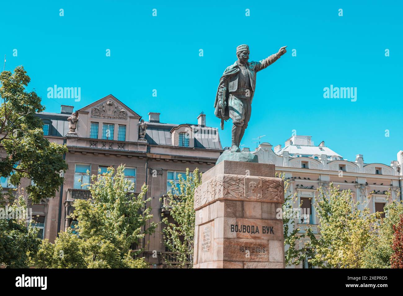 Belgrade, Serbia, 27 April 2024: The Vojvoda Vuk statue in Belgrade is ...