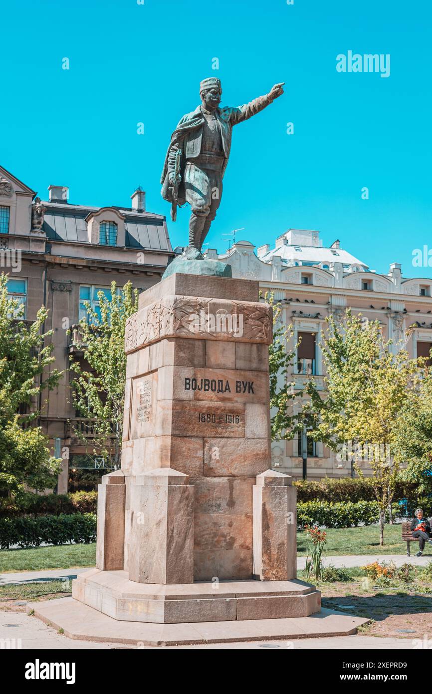 Belgrade, Serbia, 27 April 2024: The Vojvoda Vuk statue in Belgrade is ...