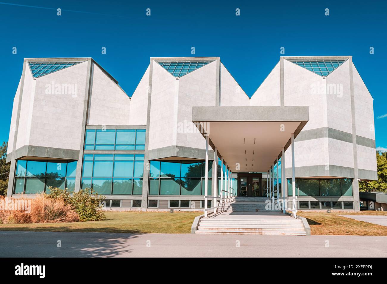 Belgrade, Serbia, 28 April 2024: Belgrade's contemporary art museum is a famous landmark in ...
