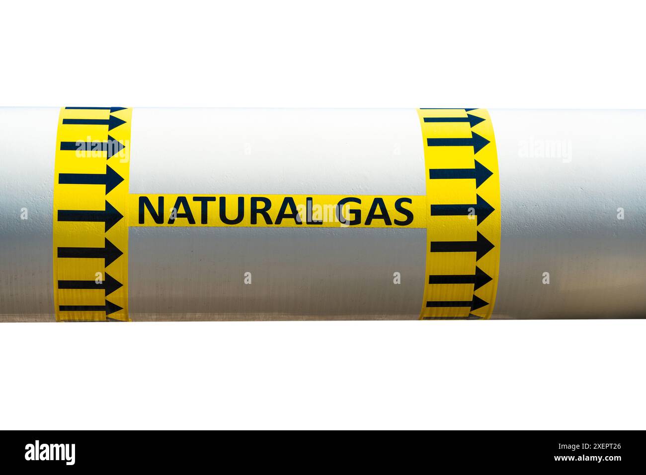 Natural gas pipeline isolated on white background. Pipe with gas flow ...