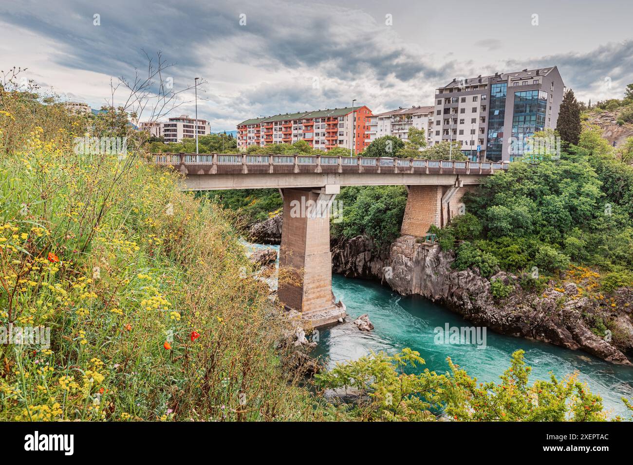 Podgorica, Montenegro's Moraca River flows beneath picturesque bridges ...