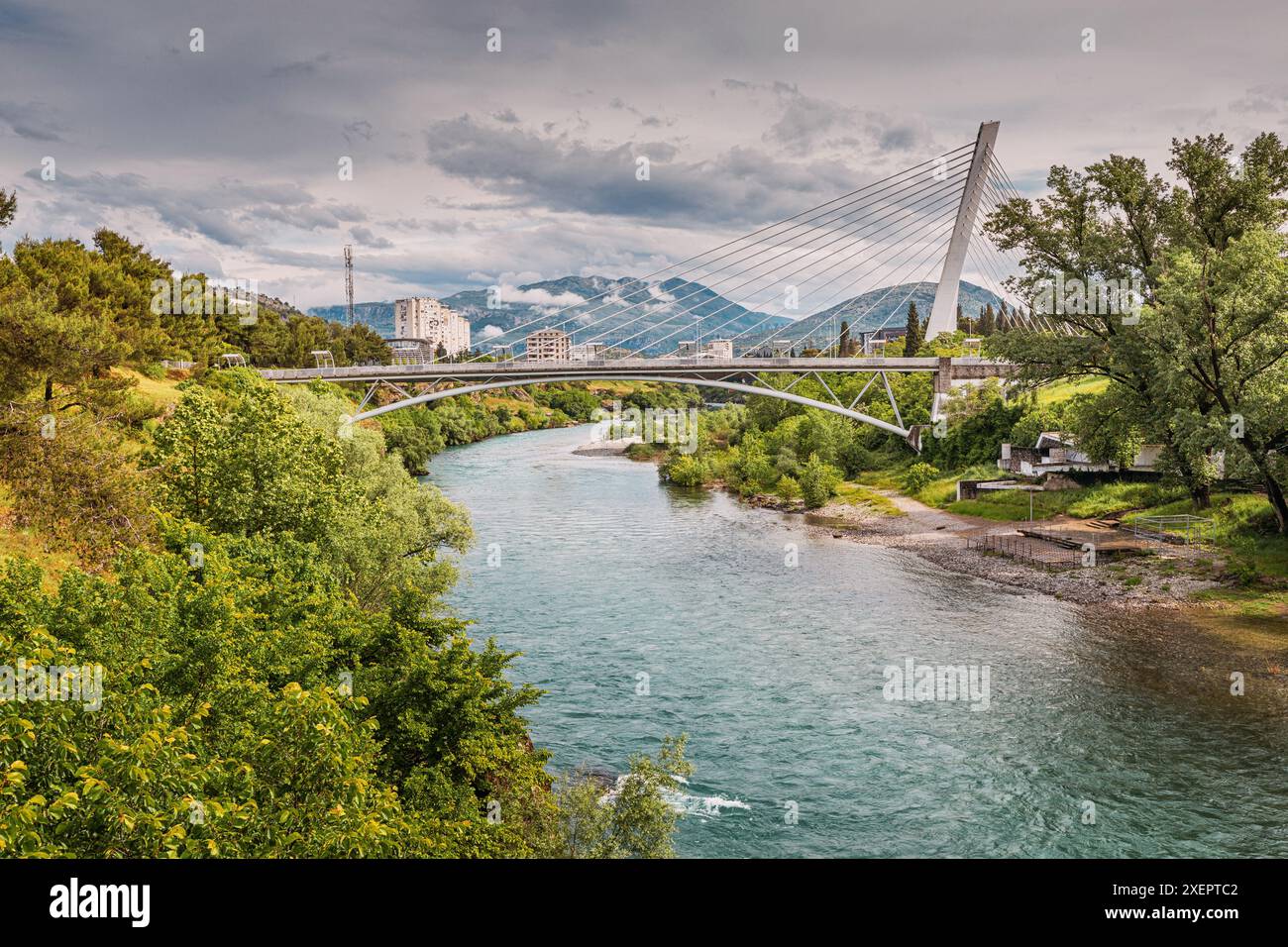 In Podgorica, Montenegro, the Moraca River serves as a captivating ...