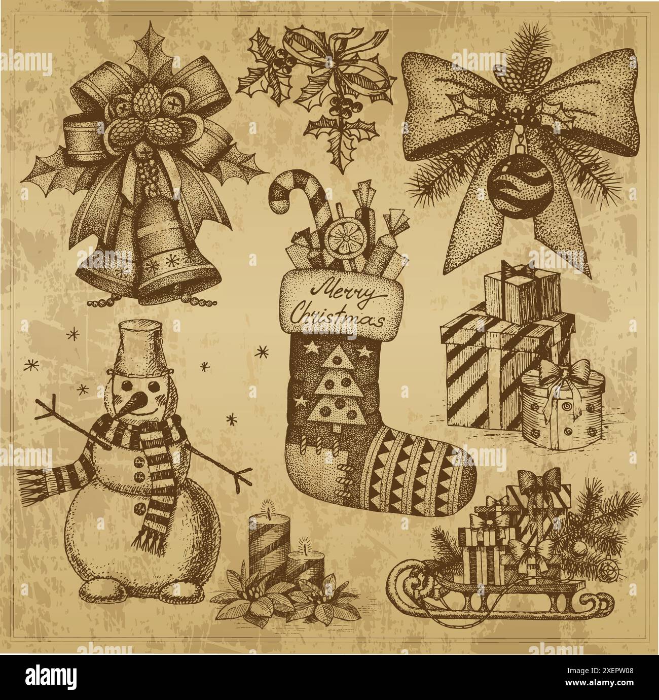 Christmas retro drawings by hand Stock Vector Image & Art - Alamy