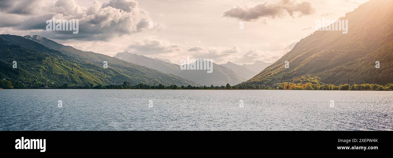 Scenic view of Lake Plav nestled among majestic mountains in Montenegro ...