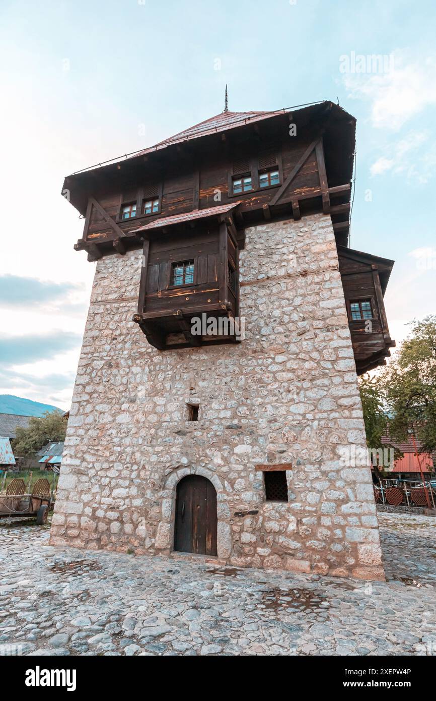 Summer travel to Plav, Montenegro, to explore the old medieval tower of ...
