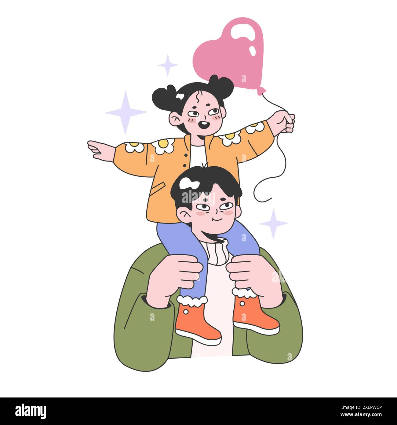 Father and daughter relationship. Man holding a girl on his shoulders ...