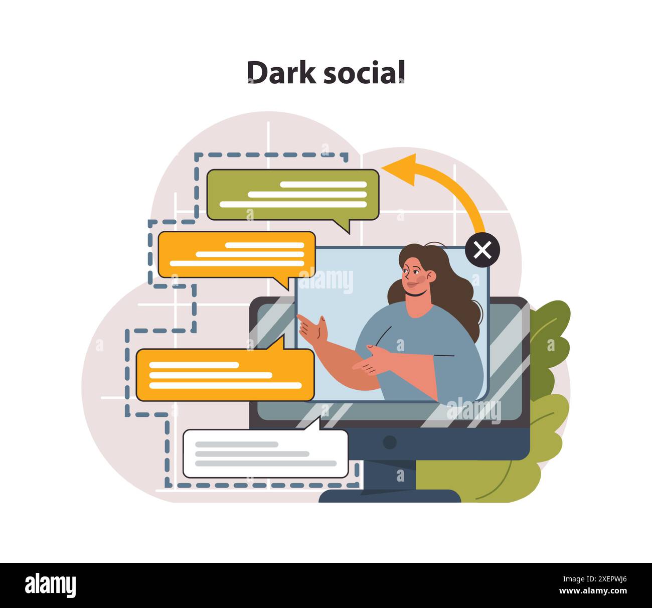 Dark social media. Character sharing content or mentioning brand on ...