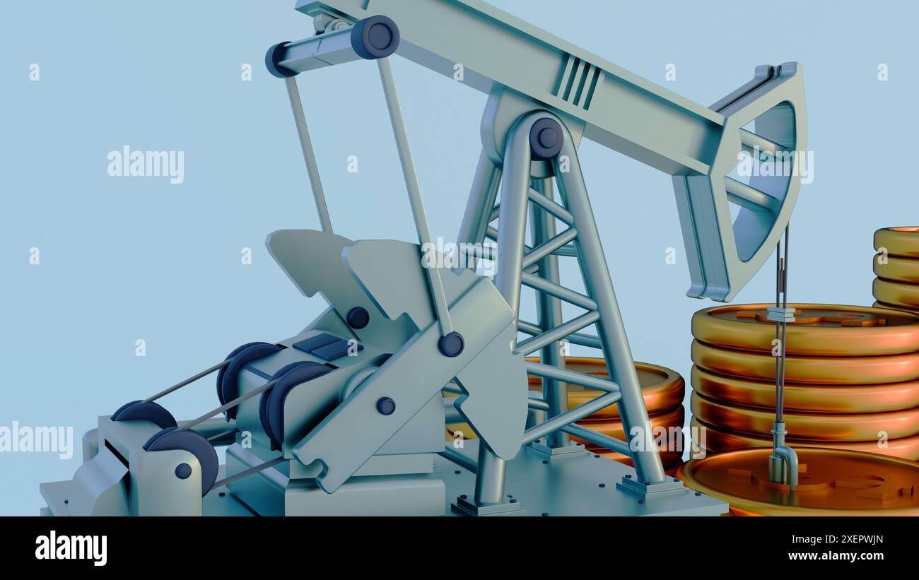 3d rendering of a pump jack, nodding donkey or a horsehead pump with ...