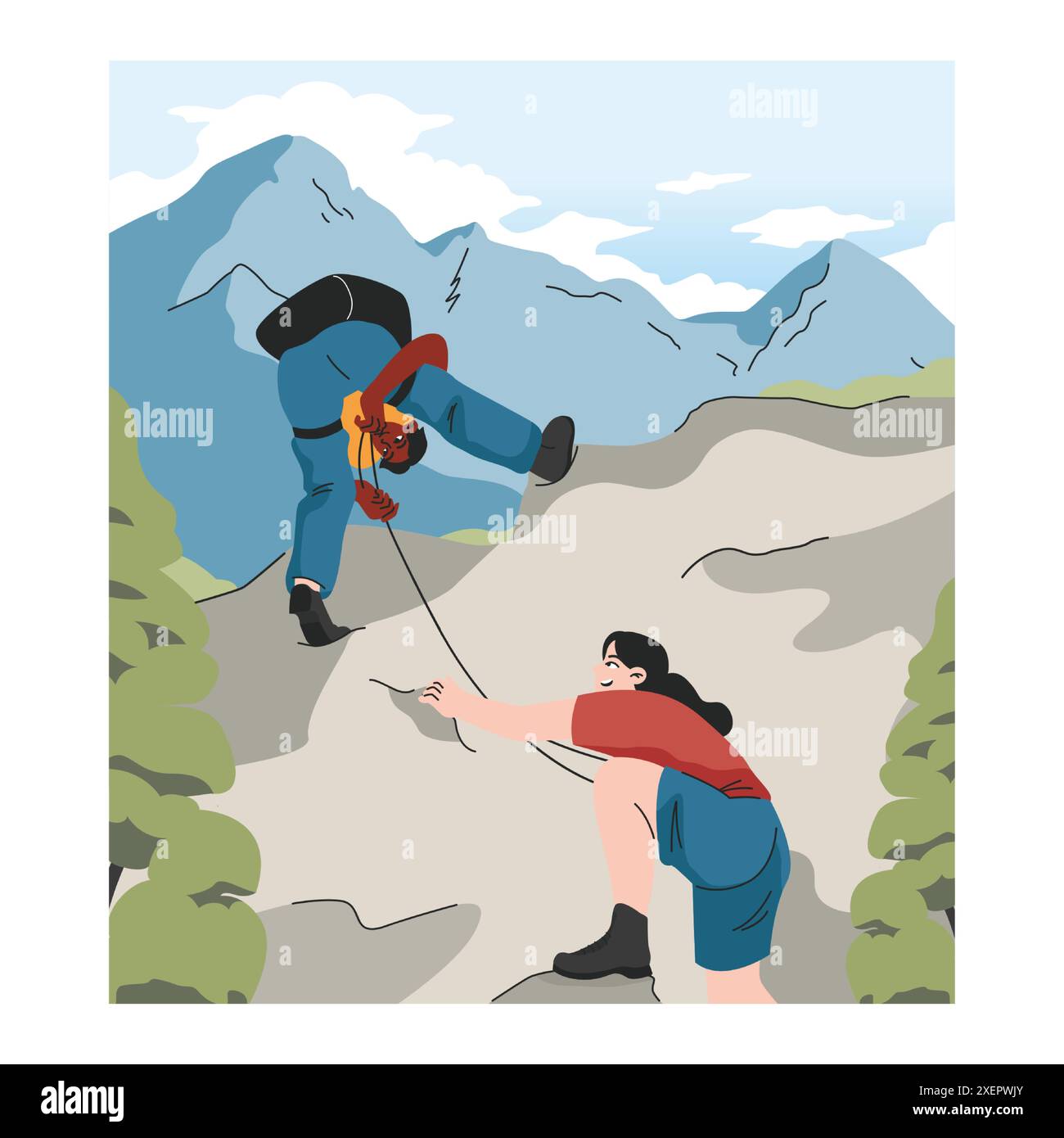 Mountaineering. Mountain climbers with backpacks during nature ...