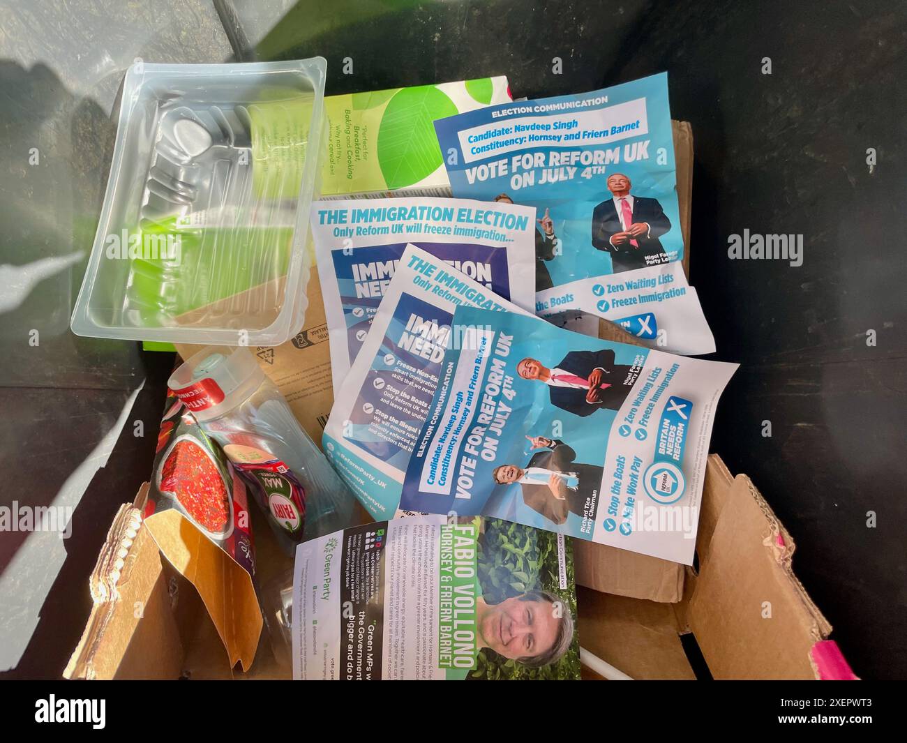 general election 2024 reform uk party leaflets thrown in a bin in north ...