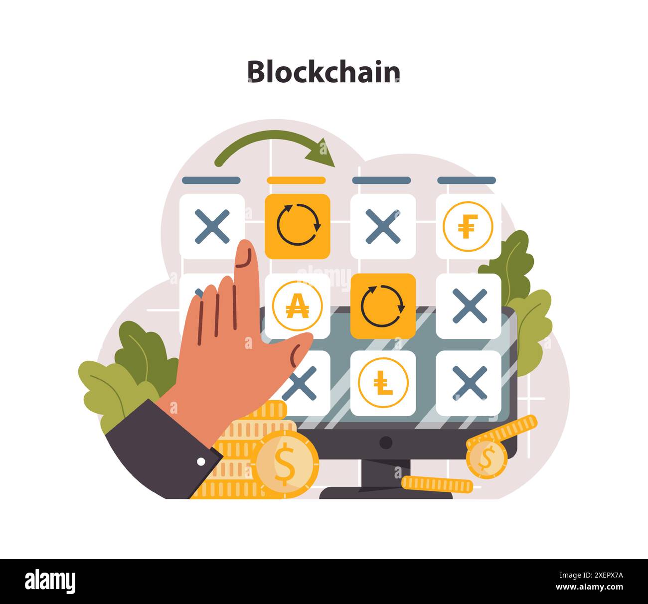 Blockchain. Cryptocurrency mining, financial transactions, user ...