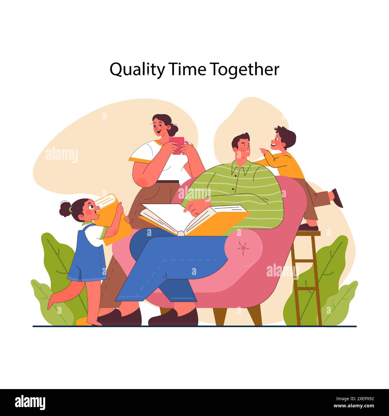 Positive parenting. Family time. Mother, father and kids communication ...