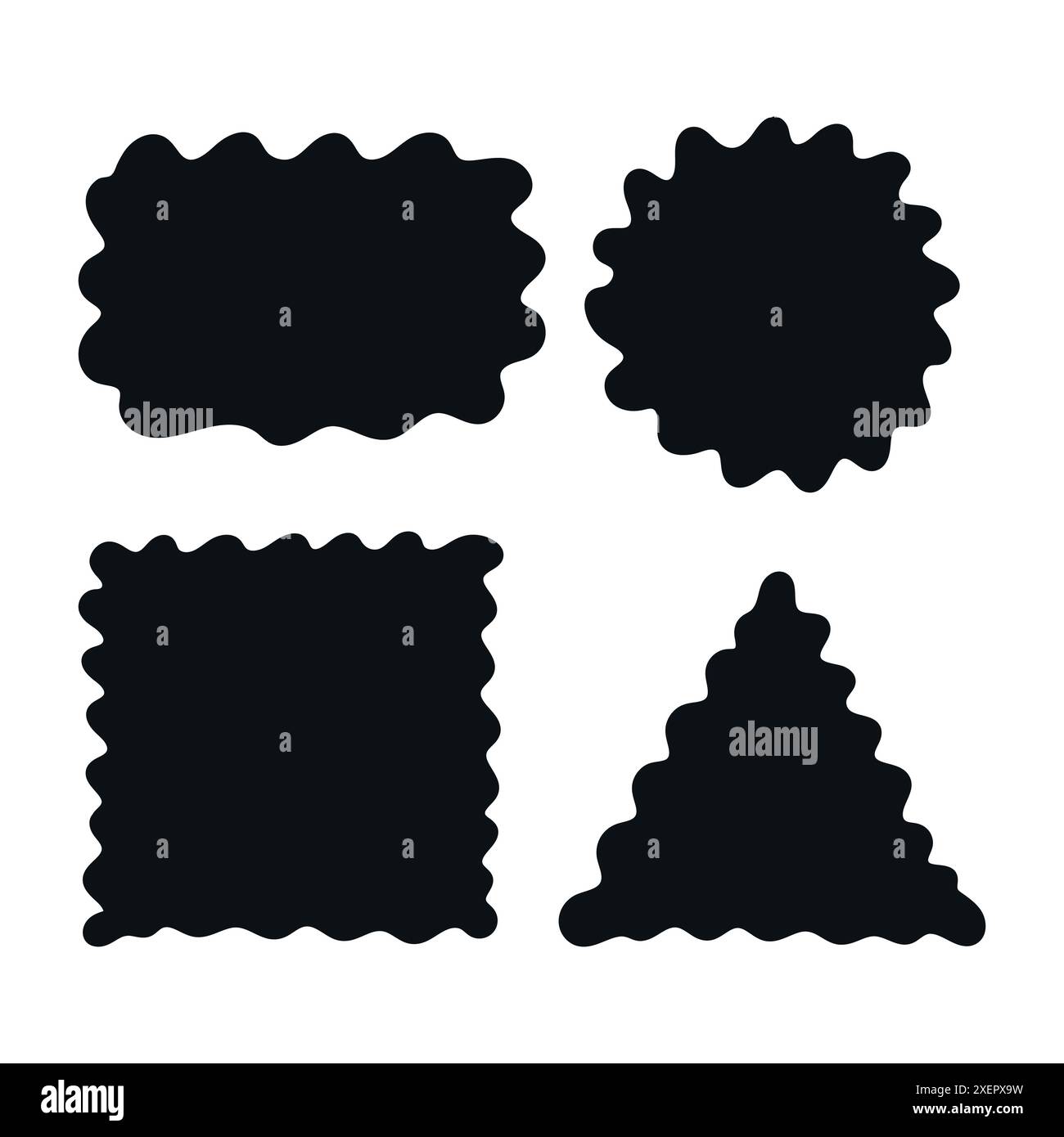 Wavy geometric frames. Hand drawn curvy doodle frames in circle, square, triangle shapes. Vector ...